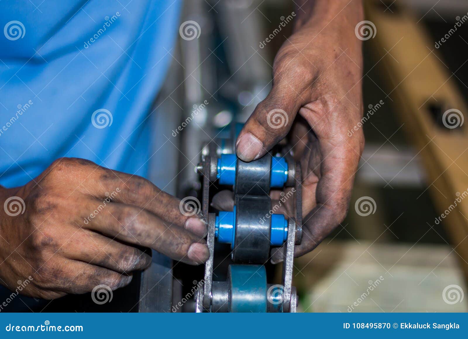 The Technician Repairing Conveyor Belt in Factory. Stock Photo - Image ...