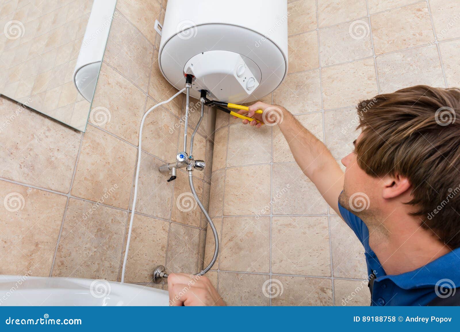 Technician Repairing Electric Boiler Stock Photo - Image of repairman ...