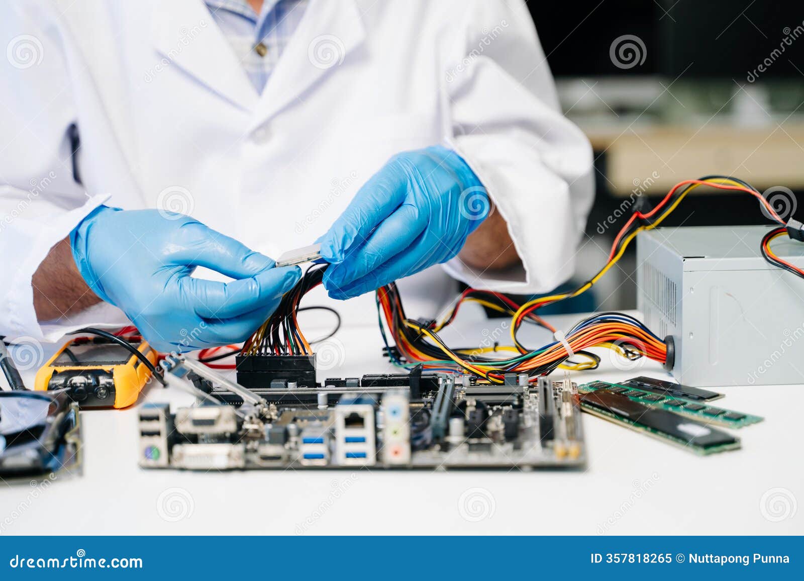 The Technician Repairing the Motherboard in the Lab with Copy Space ...