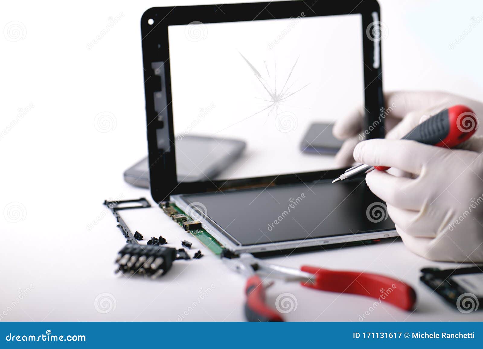 A Technician Repairs a Broken Tablet Stock Image - Image of replacement ...