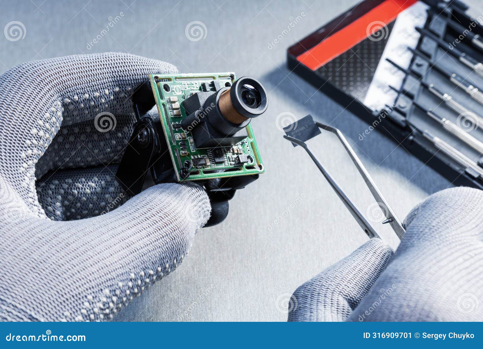 Technician Repairs CCTV Camera. Stock Image - Image of technical ...