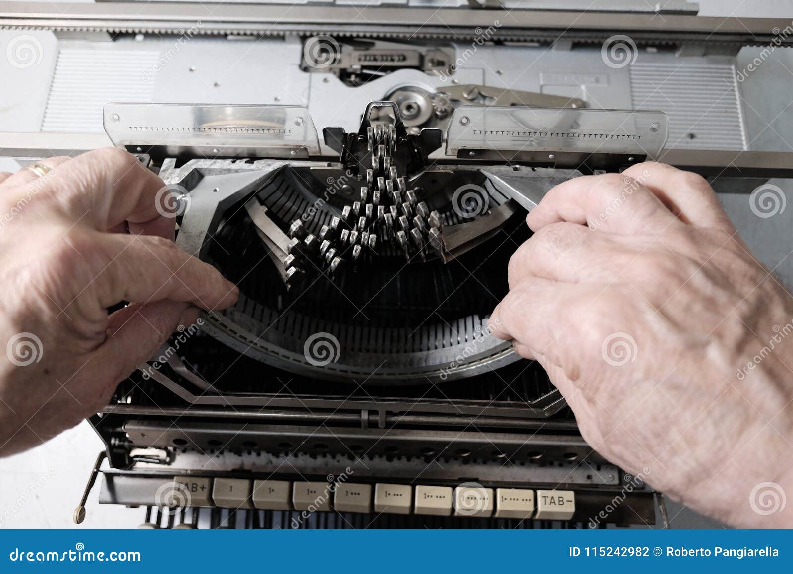 Technician Repairs Old Typewriter Stock Photo - Image of mechanic ...
