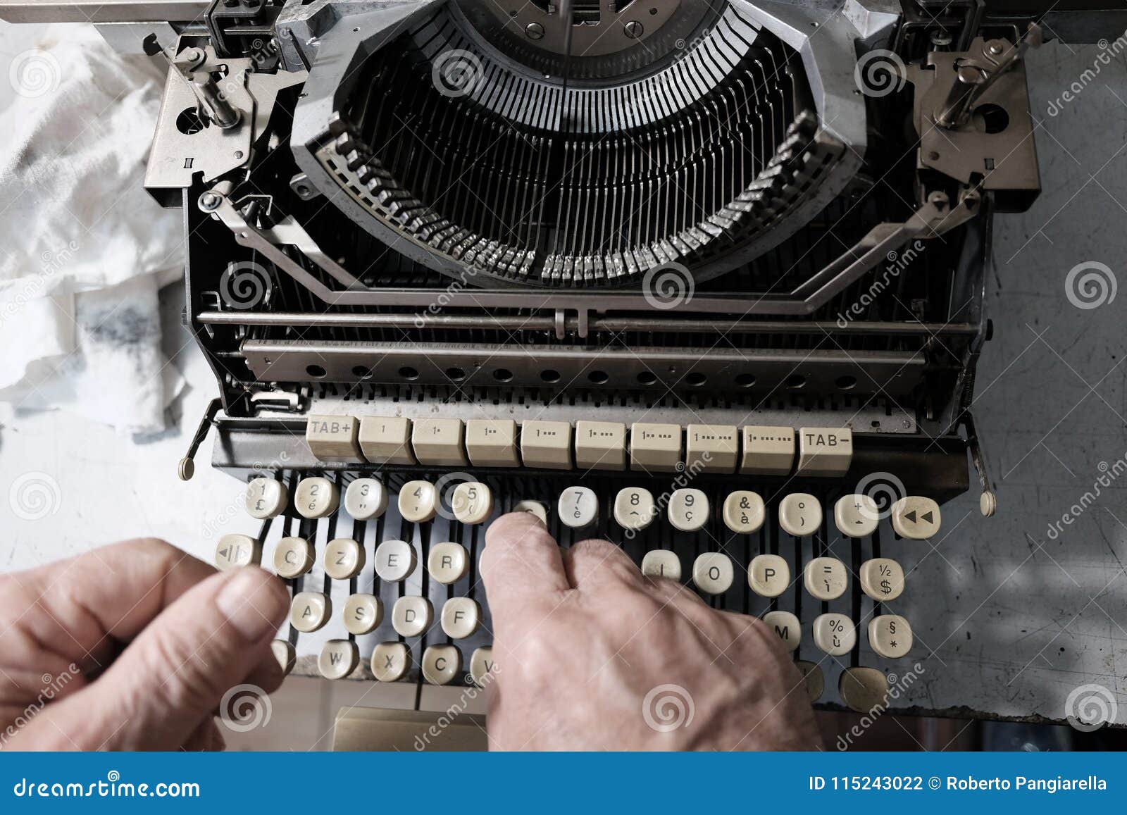 Technician Repairs Old Typewriter Stock Photo - Image of engineer ...