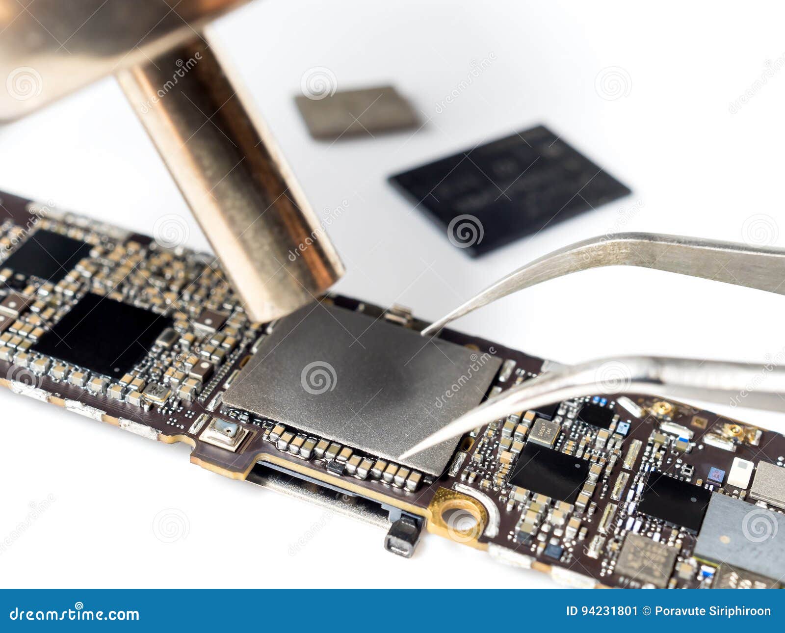 Technician Replacing Flash Storage of Smartphone Motherboard Stock ...