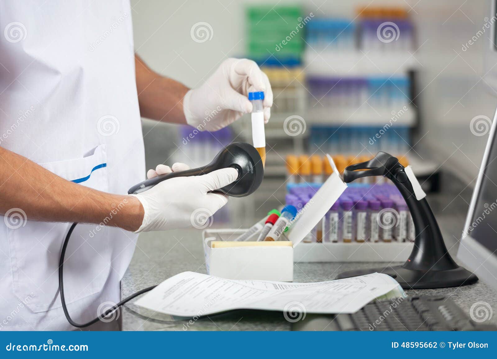 Technician Scanning Samples with Barcode Reader Stock Photo - Image of ...