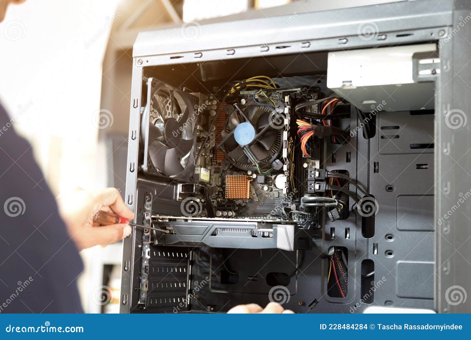 Technician with a Screwdriver for Fixing Computers, Computer Har Stock ...