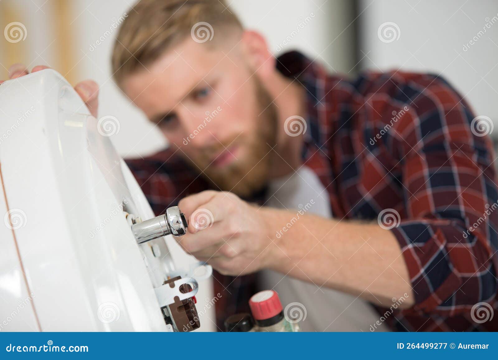 Technician Servicing Boiler Holding Tools Stock Image - Image of ...