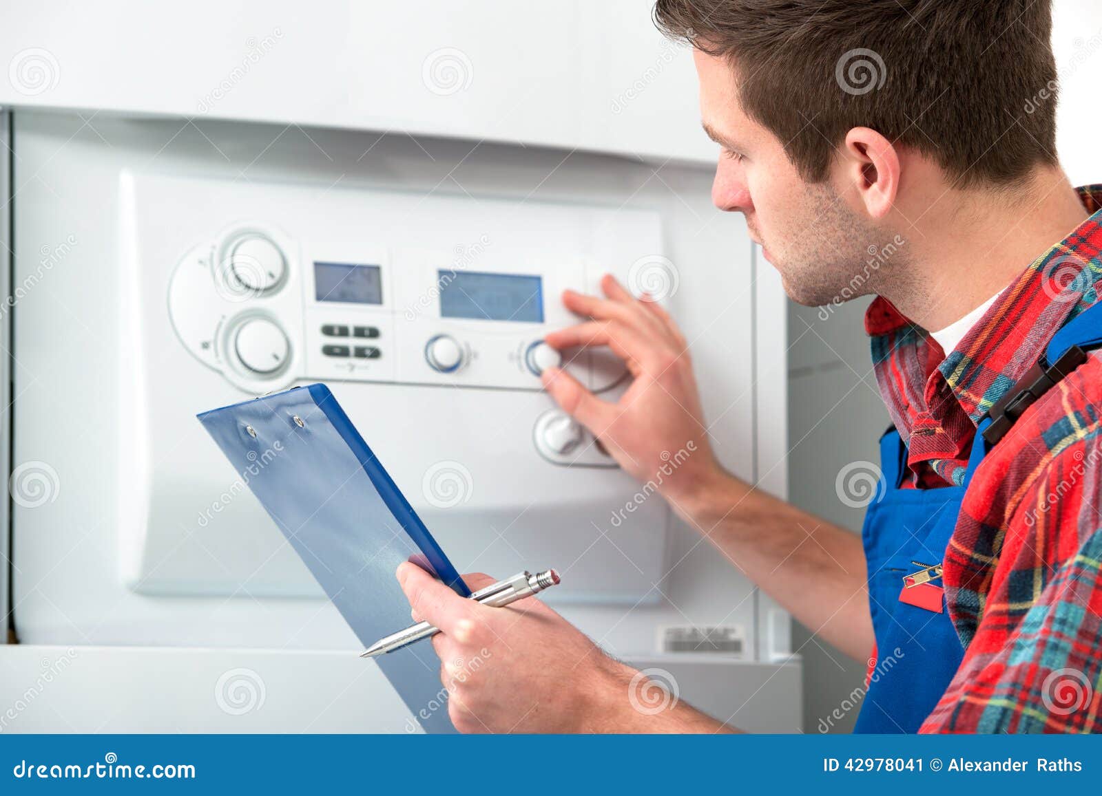 Technician Servicing Heating Boiler Stock Image - Image of install ...