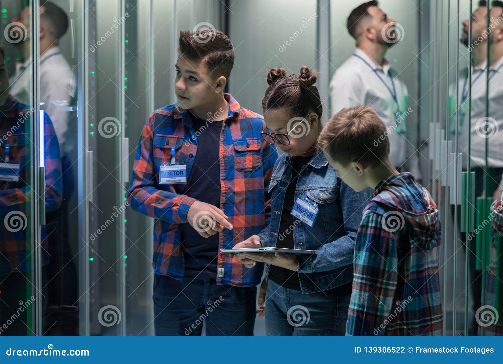 It Technician Showing Around Children in a Server Park Stock Photo ...