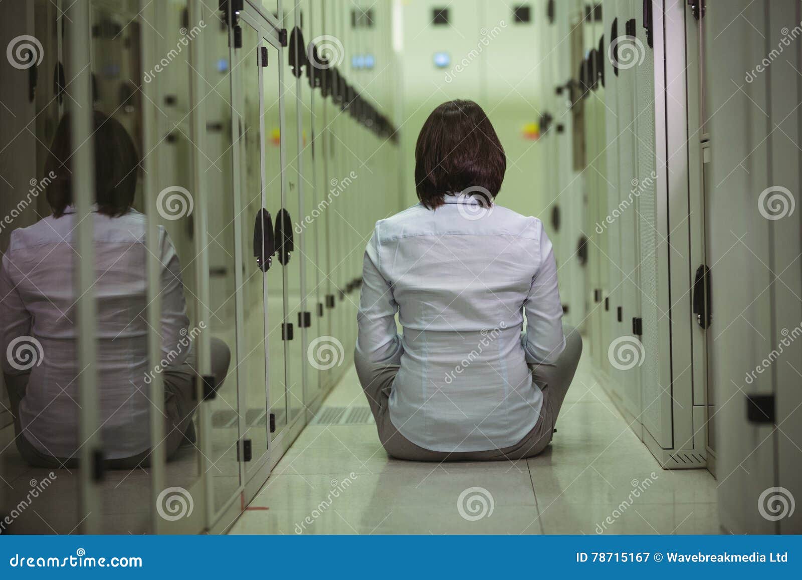 Technician Siting on Floor in Server Room Stock Image - Image of ...