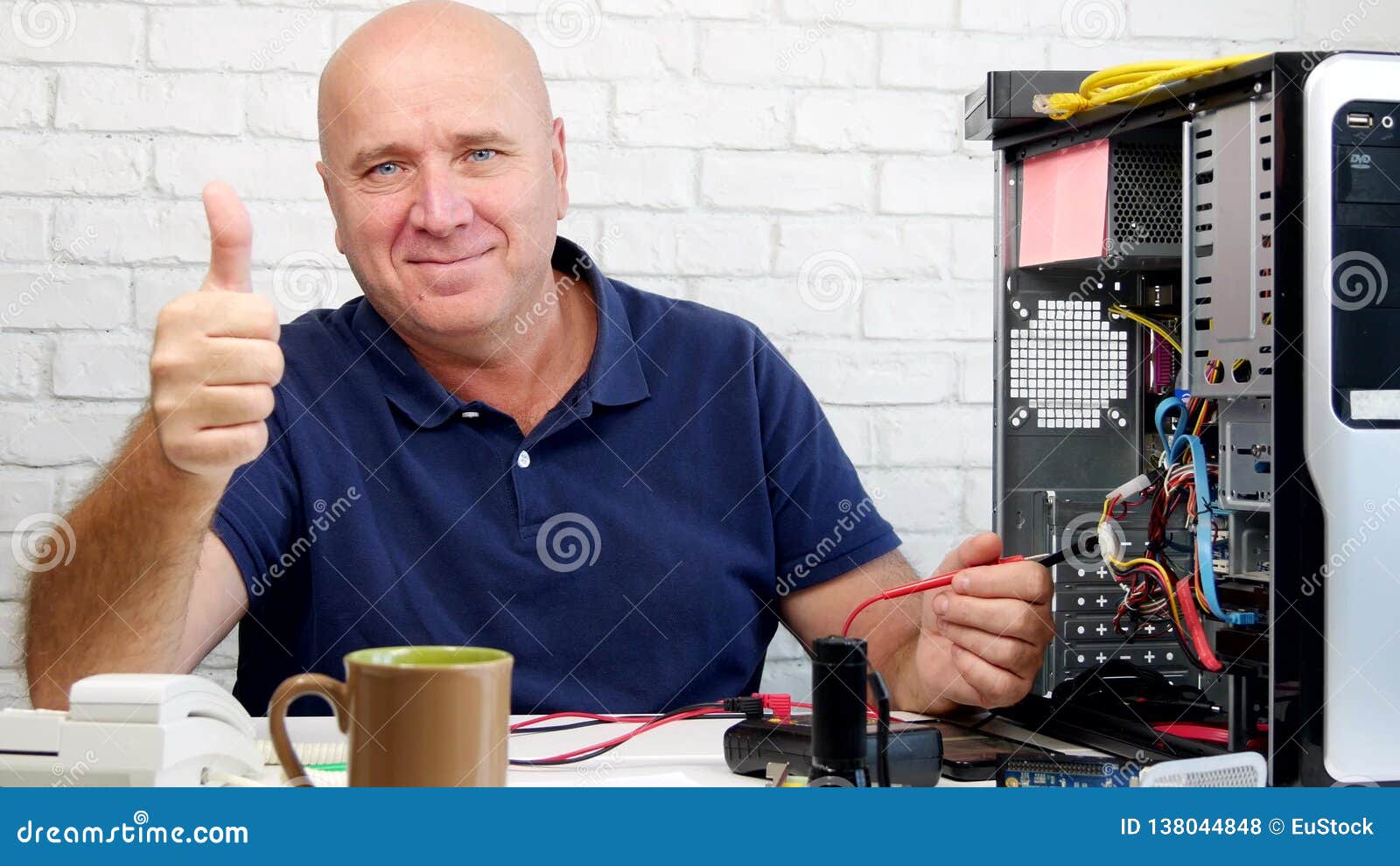 Technician Specialist in Computer Maintenance Work and Thumbs Up ...