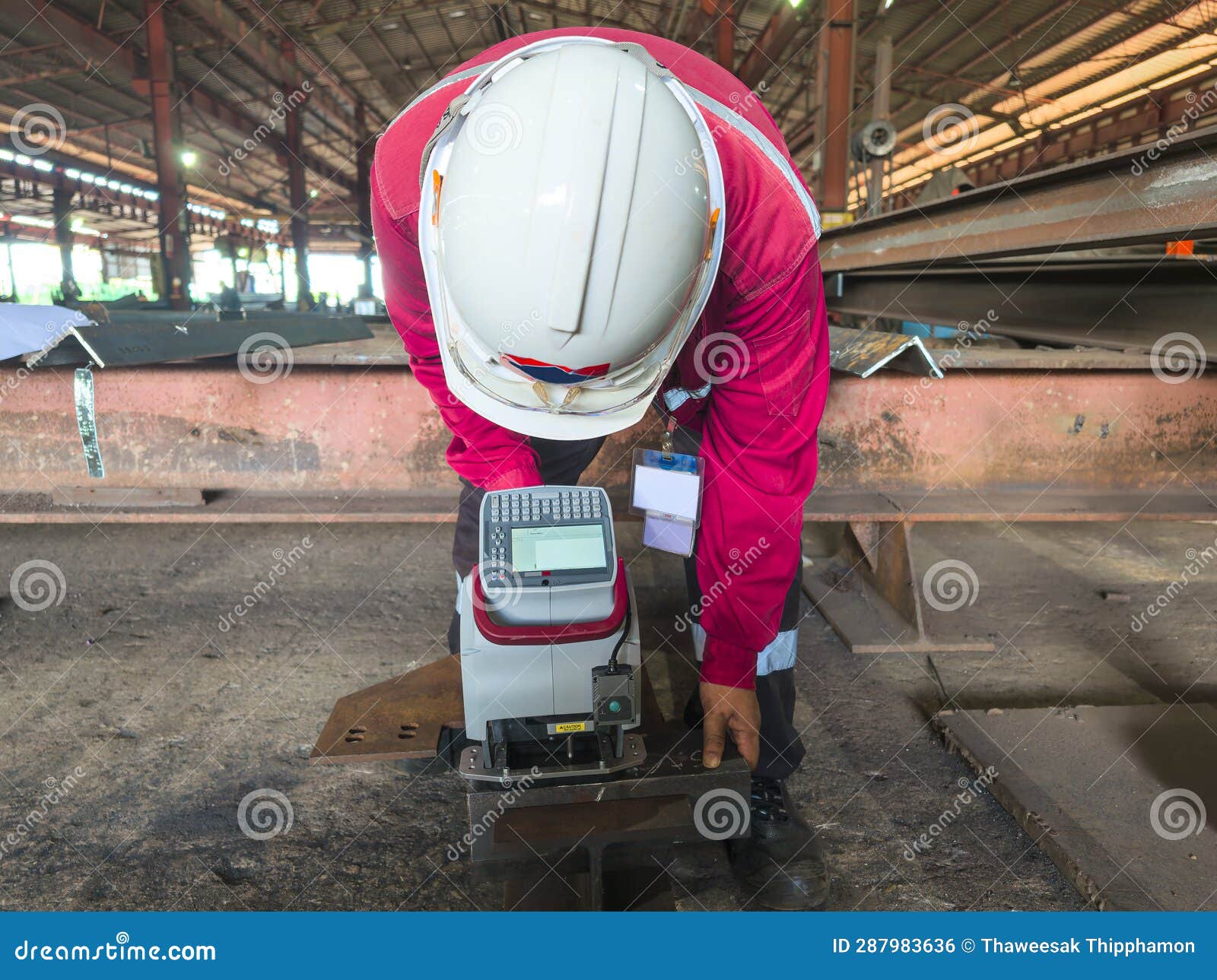 Technician is Stamping a Number on a Steel Structure Piece with a ...
