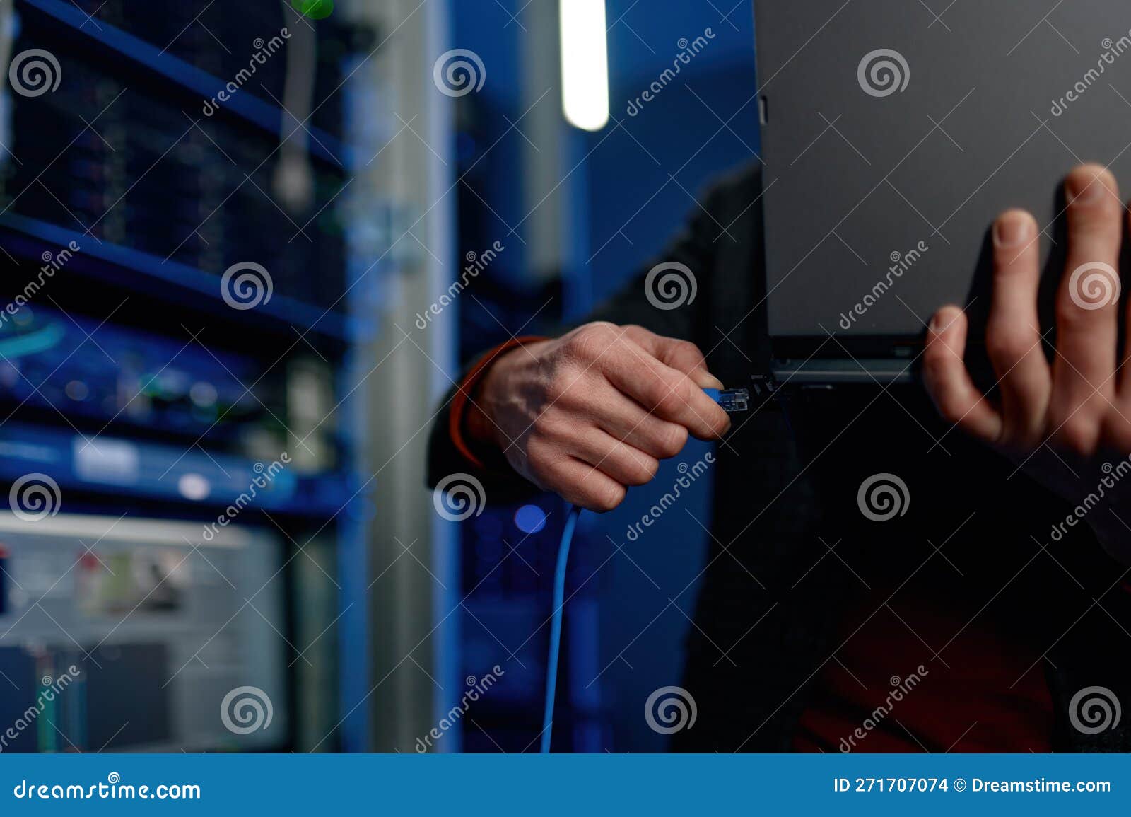 It Technician Switching Wire To Laptop Computer Closeup Stock Photo ...