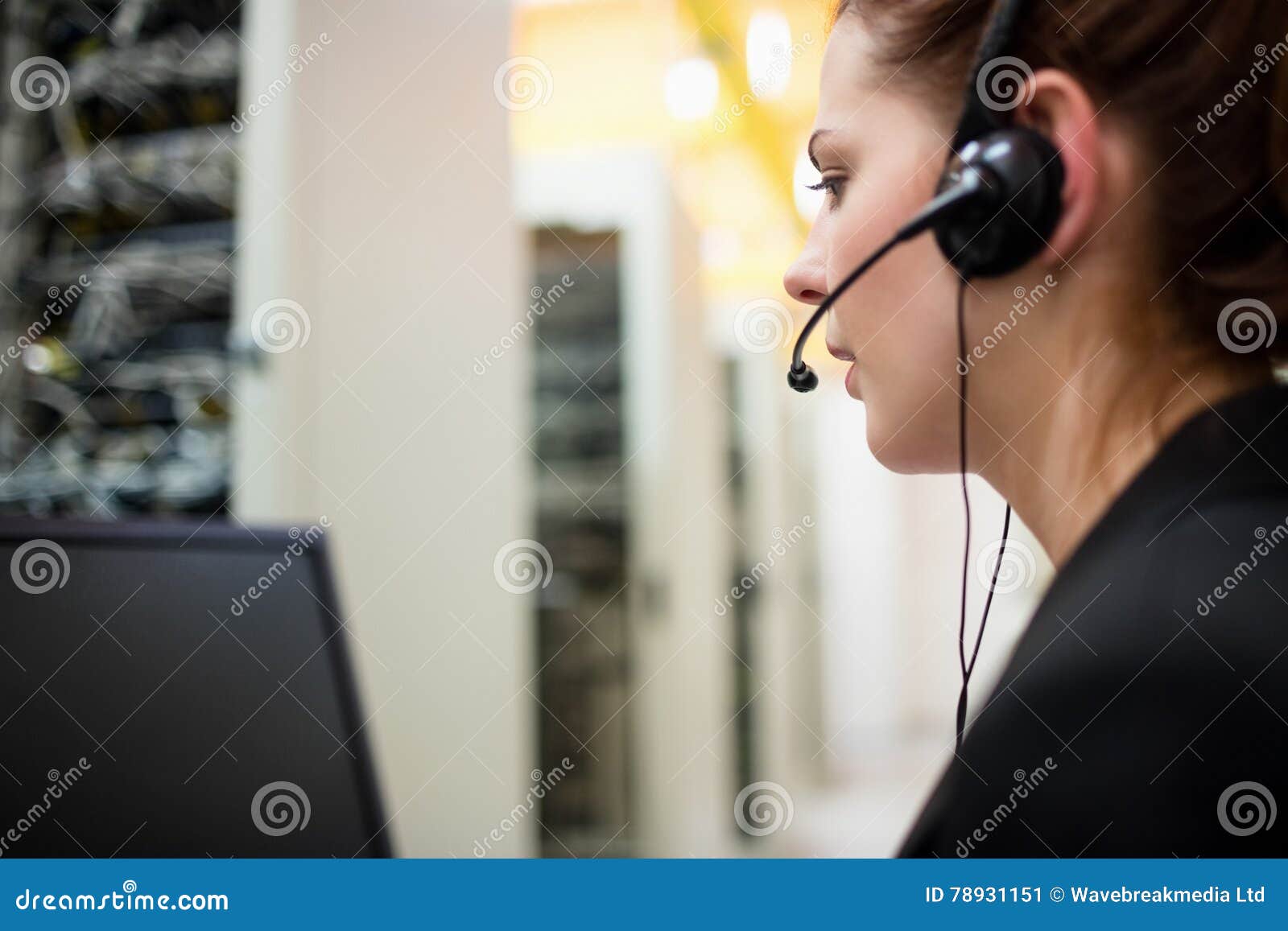 Technician Talking on Headset Stock Image - Image of focused, people ...