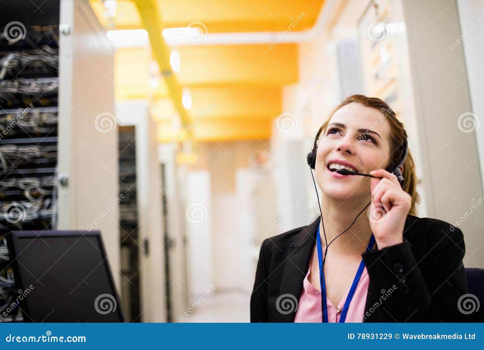 Technician Talking on Headset Stock Image - Image of desktop ...