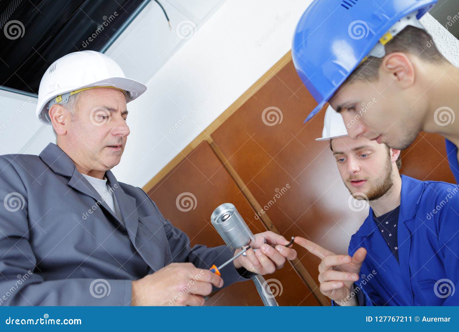 Technician Talking To Cctv Apprentices Stock Image - Image of control ...
