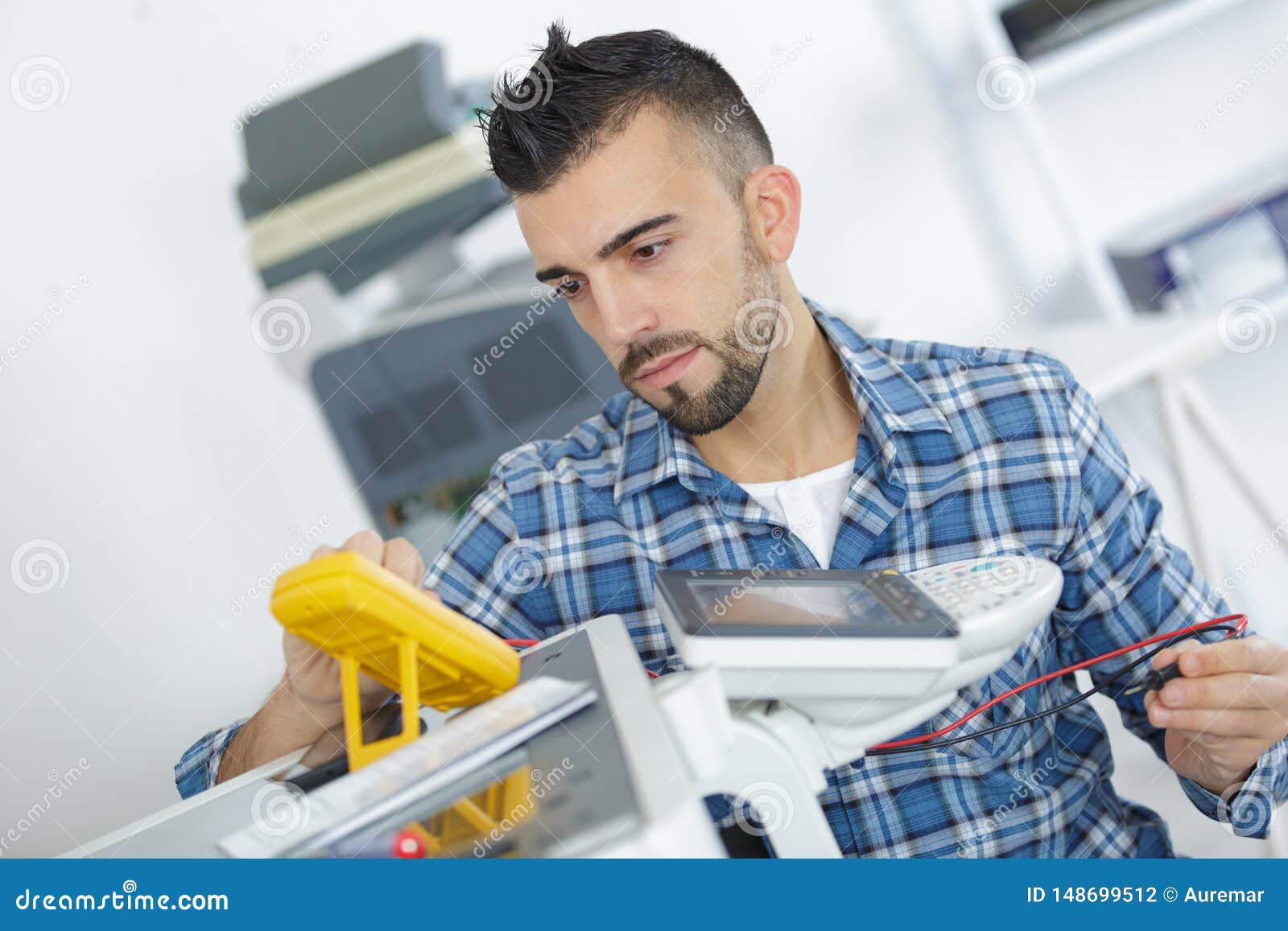 Technician Testing Phoocopier Using Multimeter Stock Photo - Image of ...