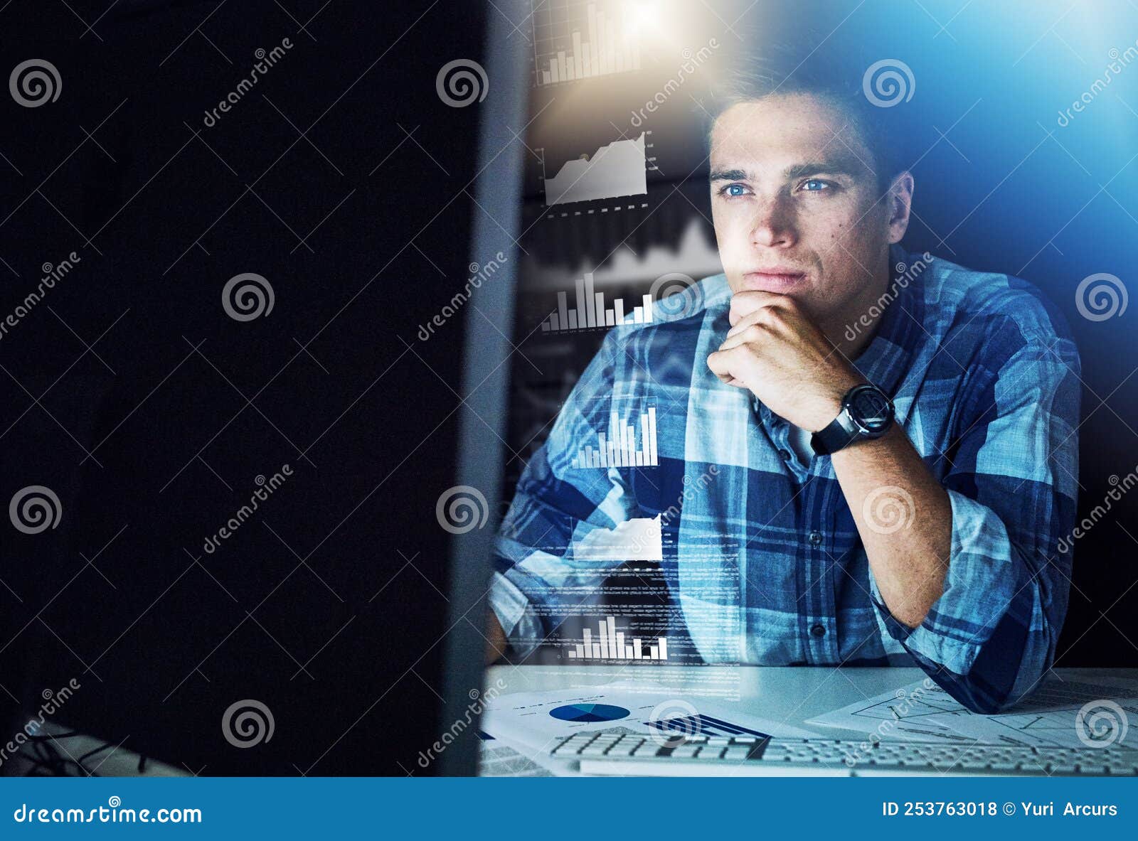 It Technician Thinking and Working on Cyber Data Protection on a ...