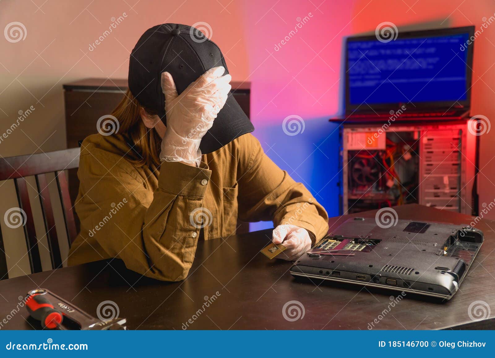 The Technician Took His Head in Shock from the Malfunction of Computer ...