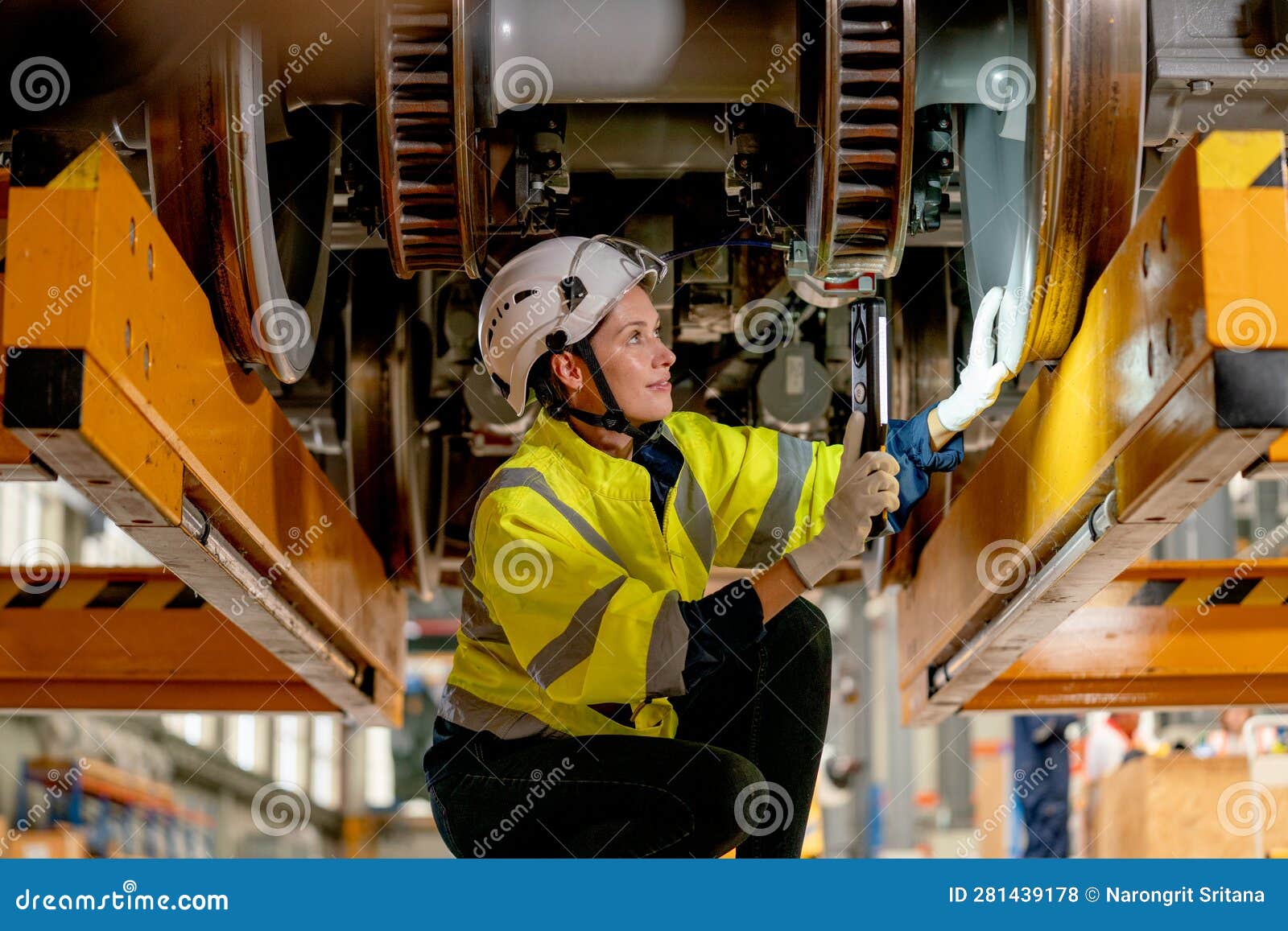 Technician or Train Factory Worker Hold Light Stick To Check and Fix ...
