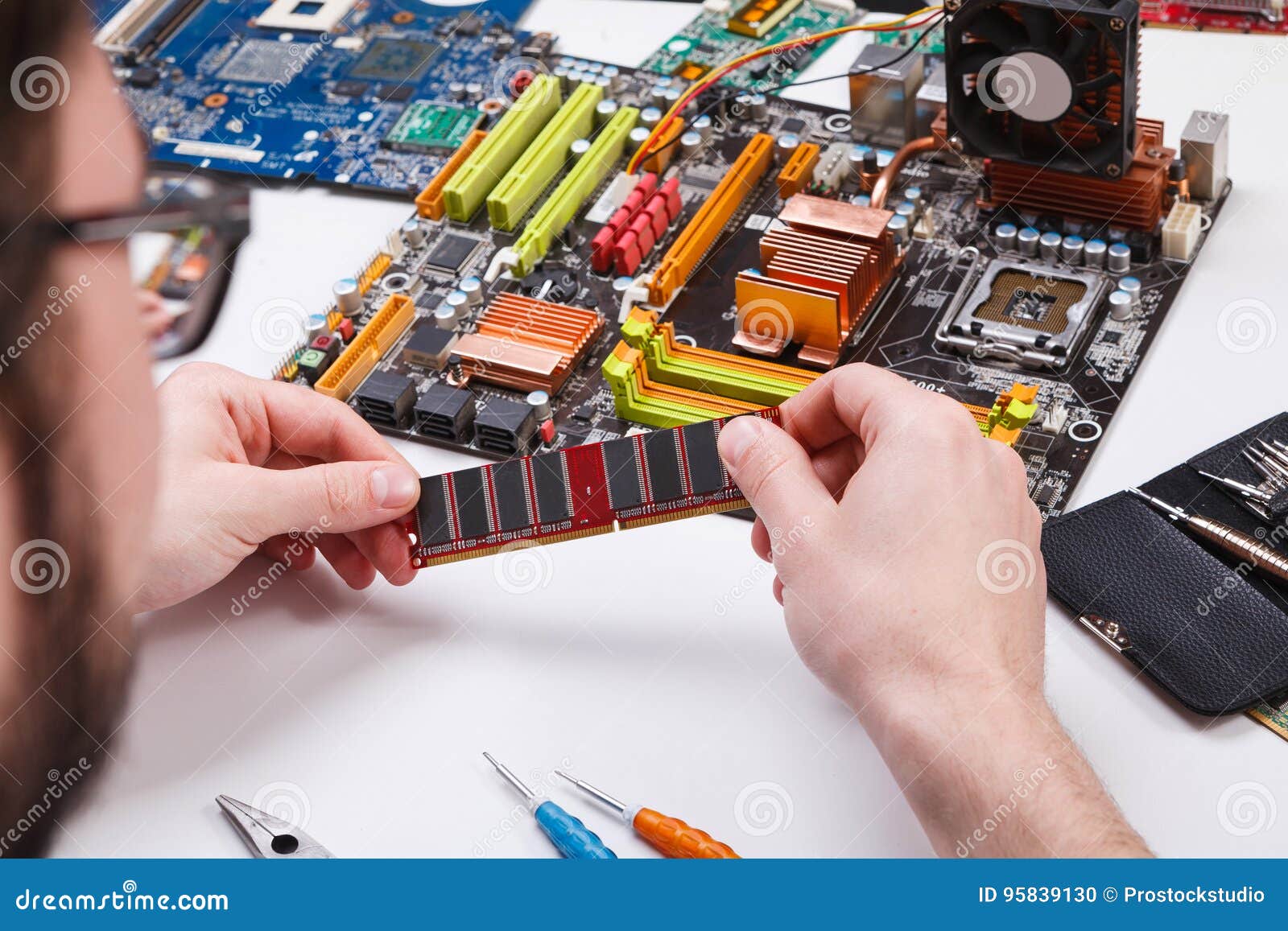 Technician Upgrade of Computer Close Up Stock Photo - Image of ...