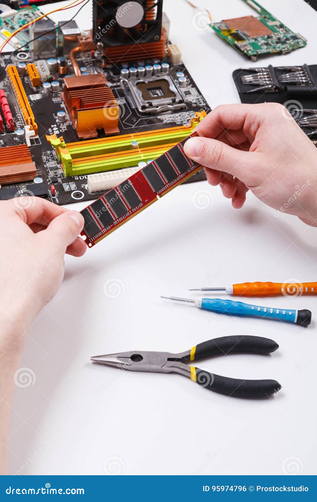 Technician Upgrade of Computer Close Up Stock Photo - Image of board ...