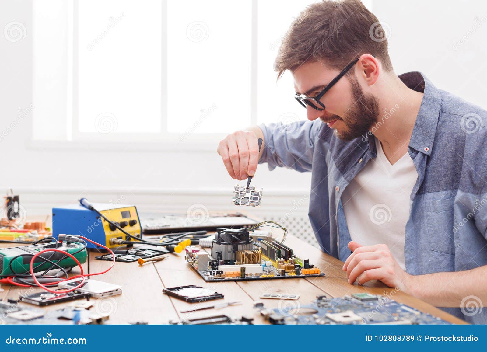 Technician Upgrade of Computer Copy Space Stock Image - Image of ...