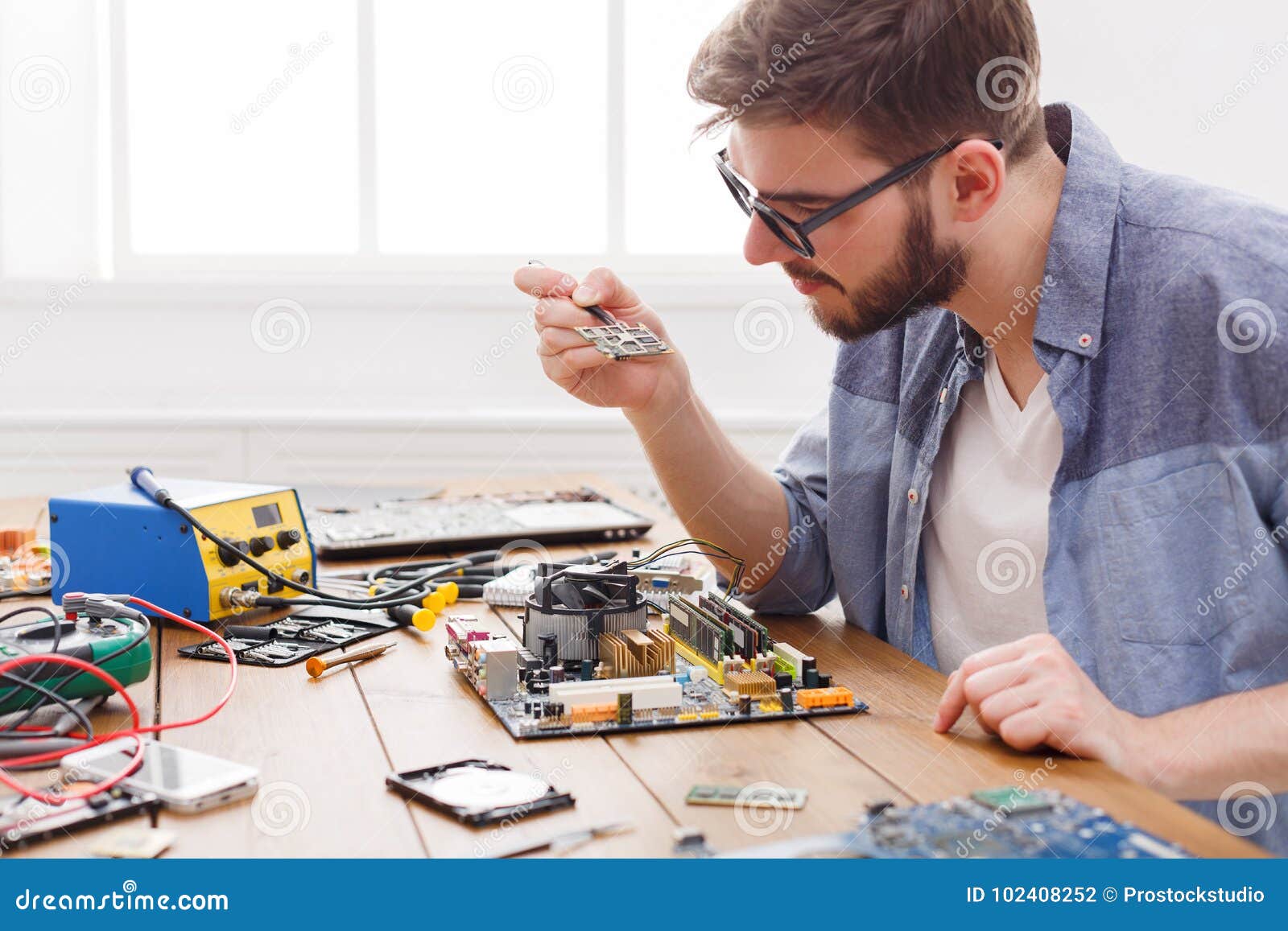 Technician Upgrade of Computer Copy Space Stock Photo - Image of data ...