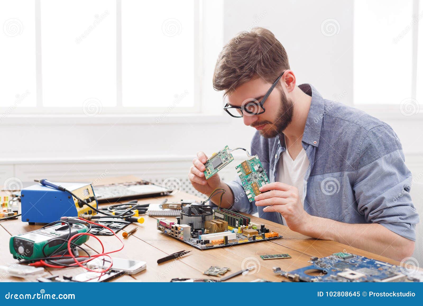 Technician Upgrade of Computer Copy Space Stock Image - Image of ...