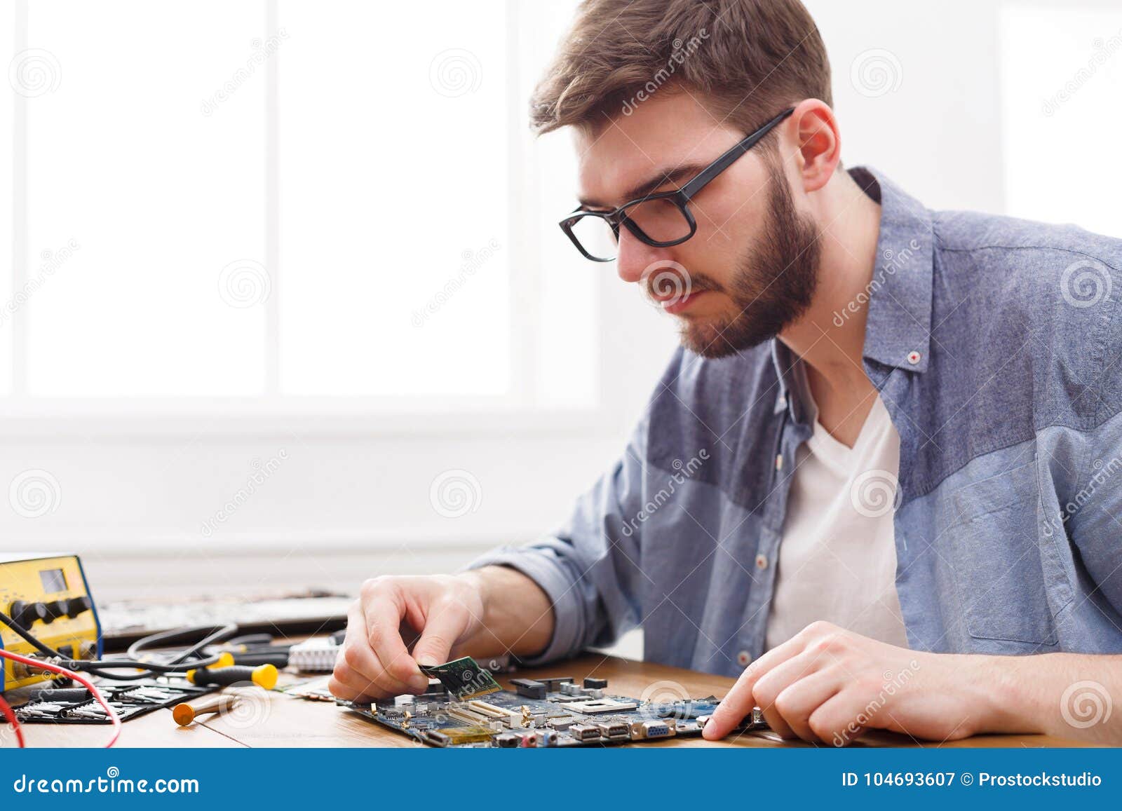 Technician Upgrade of Computer Copy Space Stock Image - Image of ...
