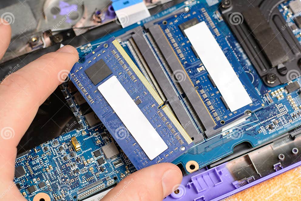 Installing New RAM Memory Chips To Laptop Stock Image - Image of module ...