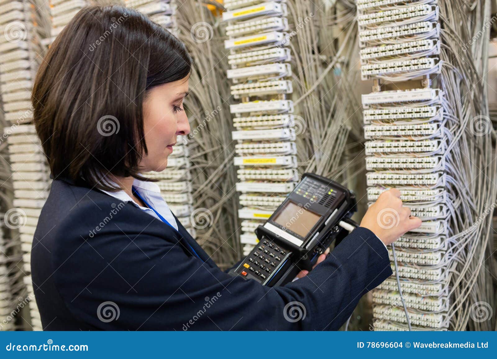 Technician Using Digital Cable Analyzer Stock Photo - Image of ...