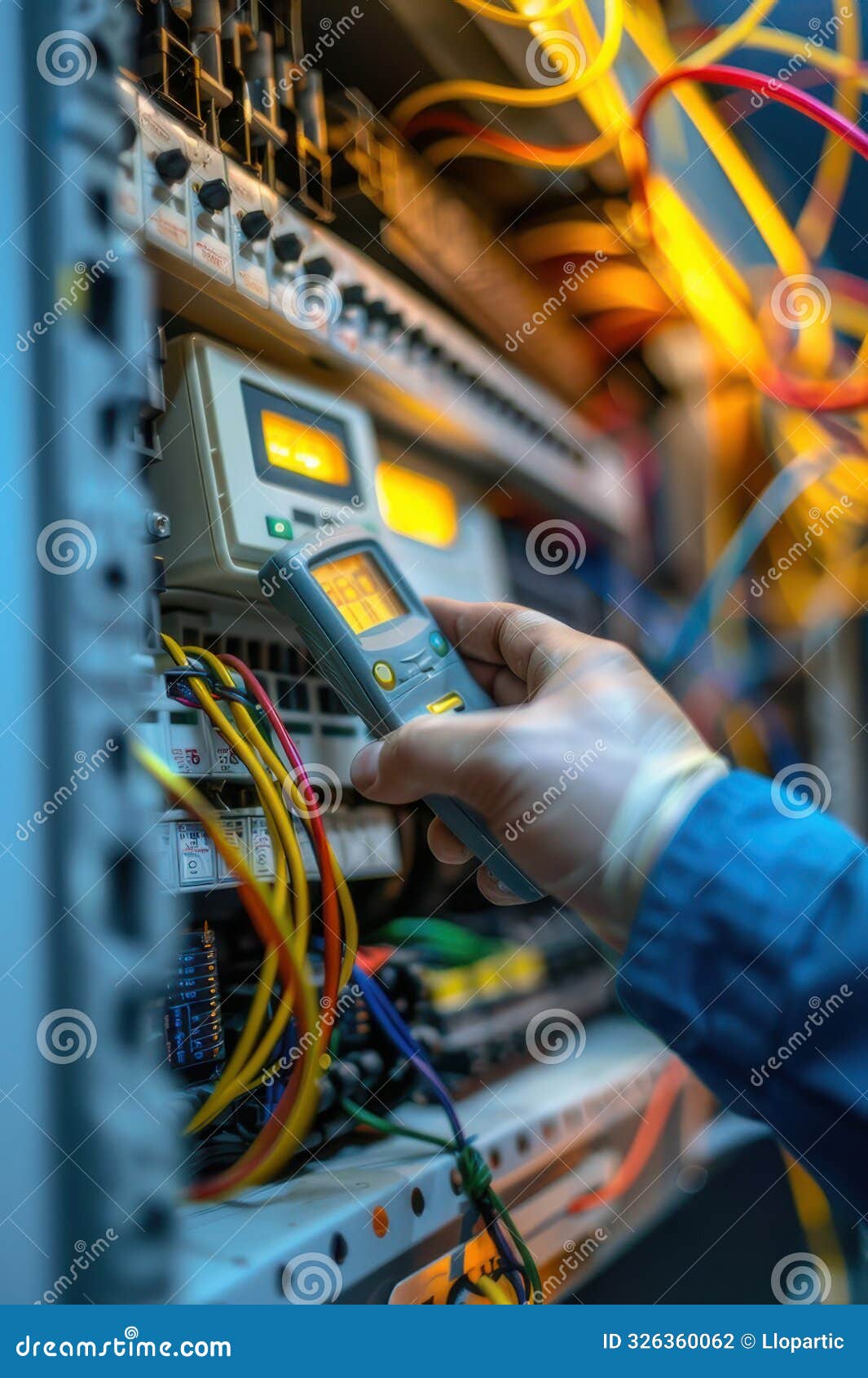 Technician Using a Digital Multimeter To Check Voltage Levels in a ...
