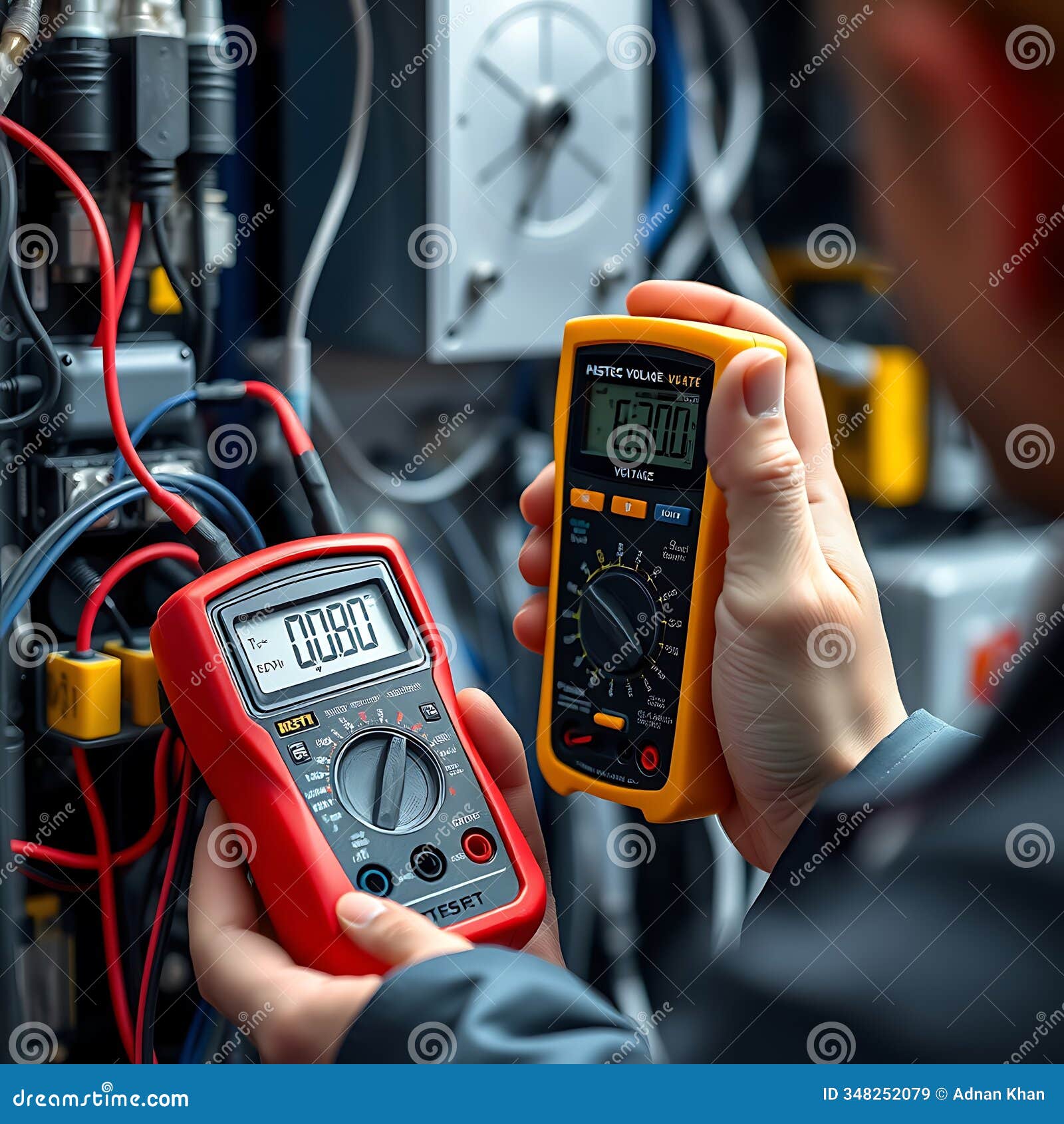 A Technician Using a Digital Multimeter To Measure Voltage in a Circuit ...
