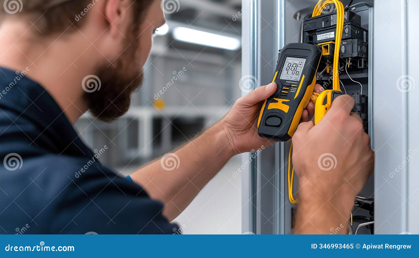 Technician is Using Electric Meter To Test Voltage in Electrical Panel ...