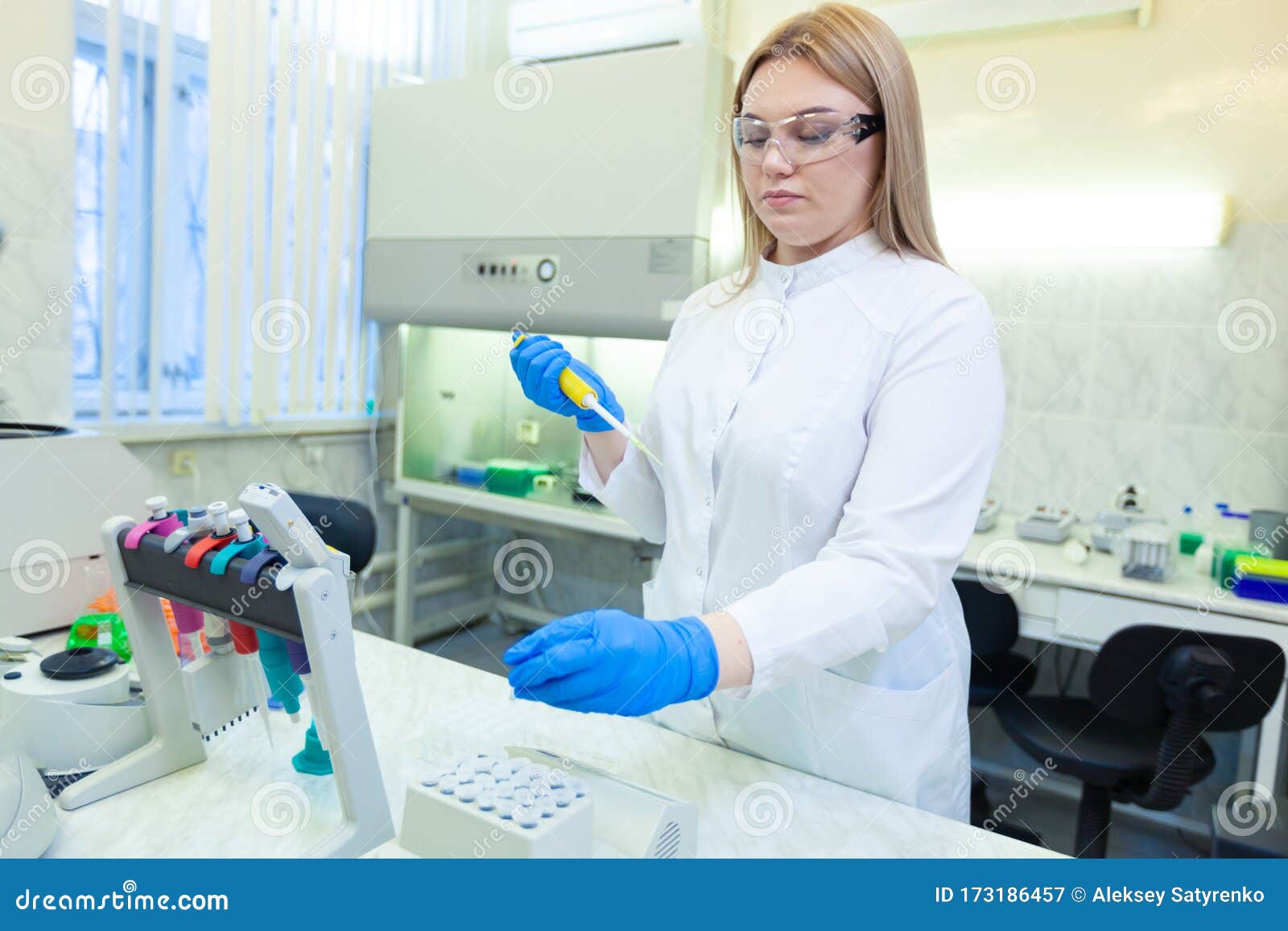 Technician Using Laboratory Pipette and Loading Samples To a Centrifuge ...