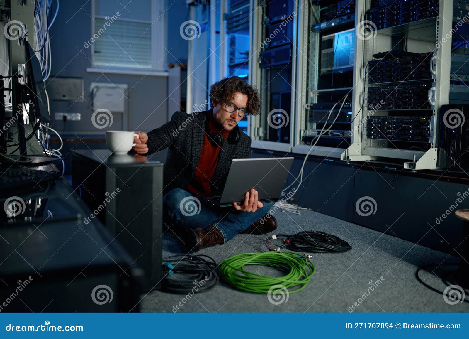 It Technician Using Laptop while Working in Data Center Stock Photo ...