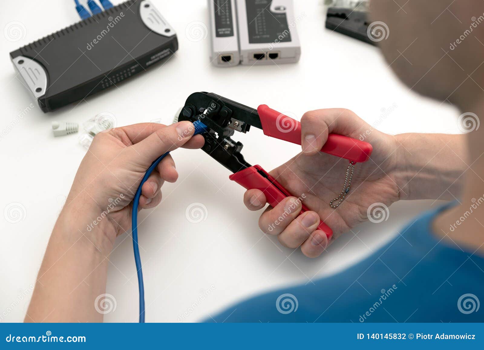 Technician Using Network Cable Crimper Stock Photo - Image of equipment ...