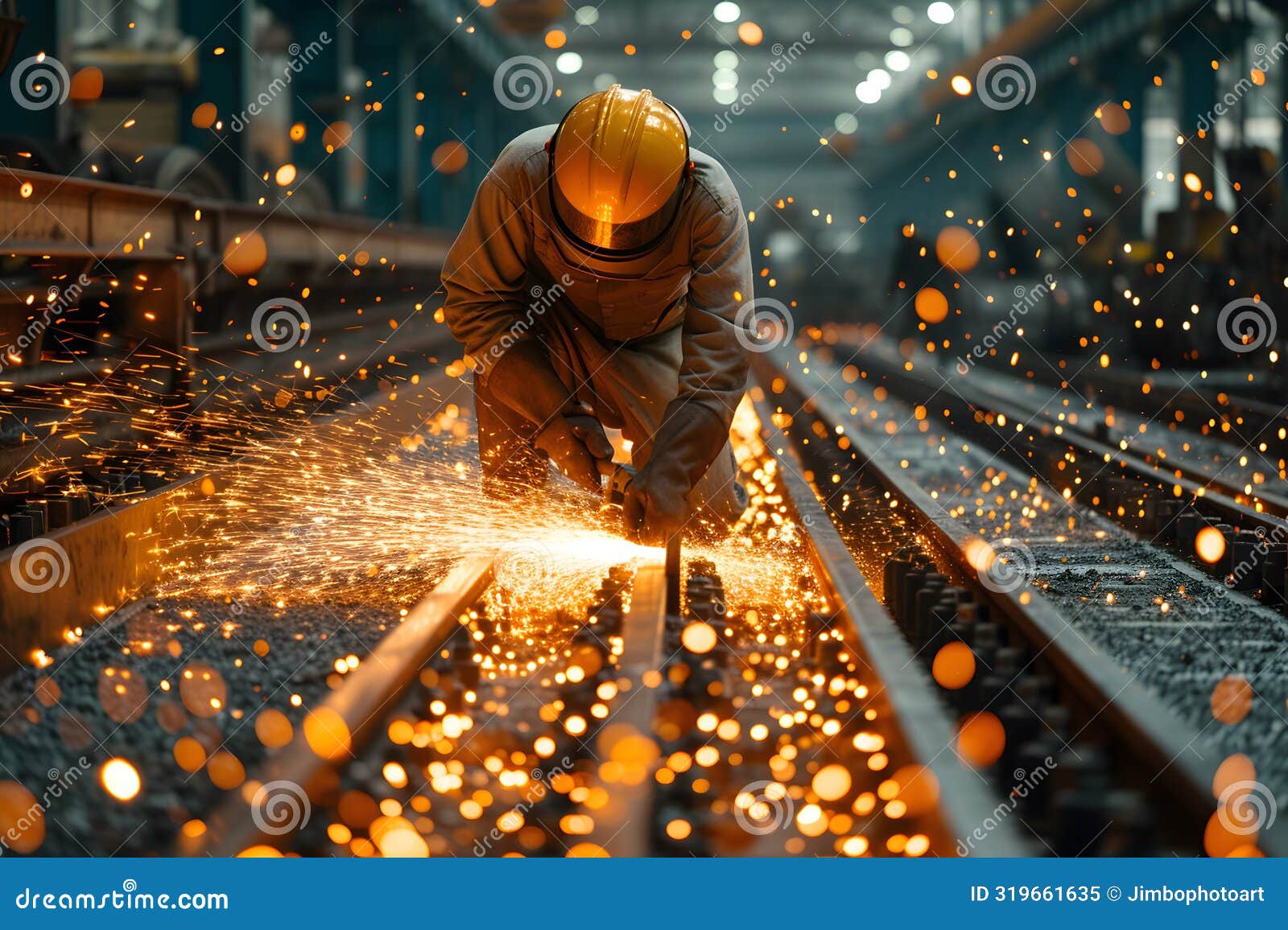 Technician Using a Steel Cutting Machine in Factory Stock Illustration ...