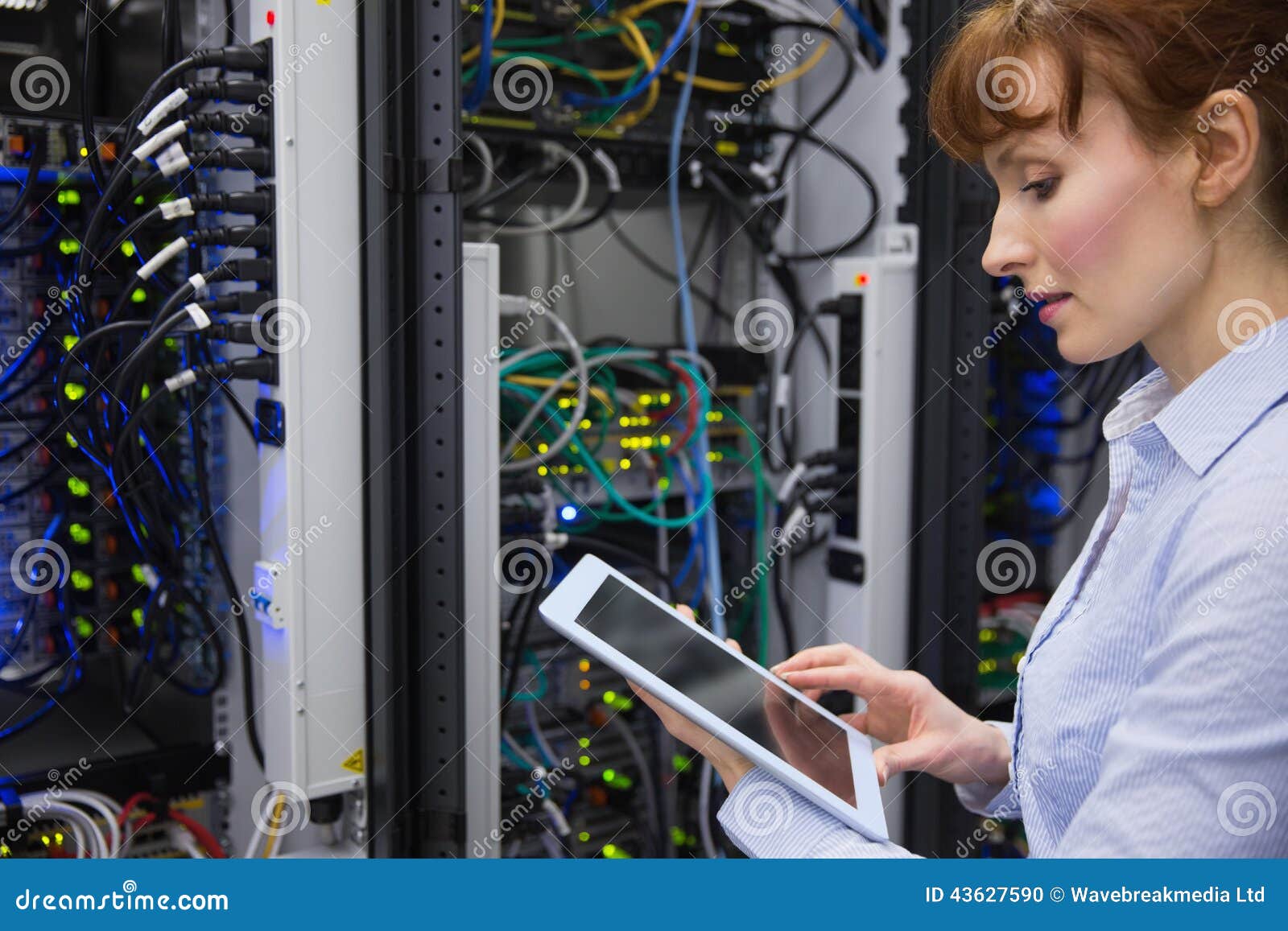 Technician Using Tablet Pc while Analysing Server Stock Photo - Image ...