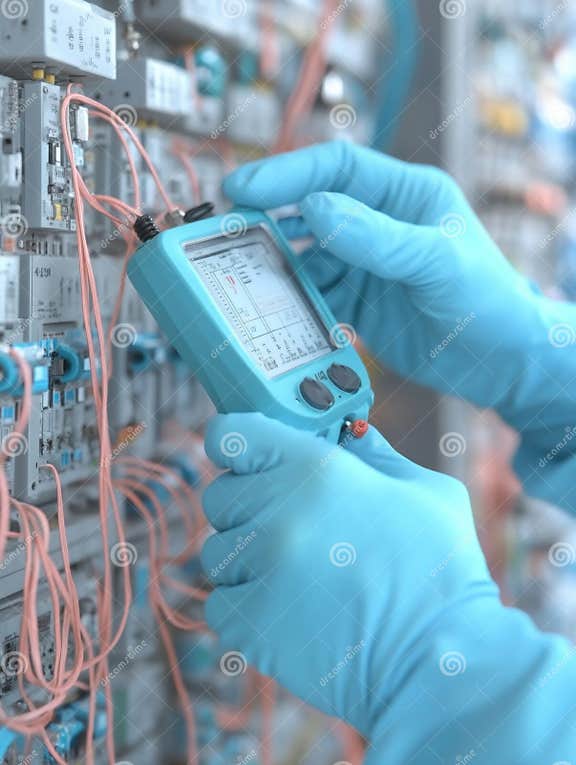 Technician Using Testing Device To Inspect Electrical Circuits in ...