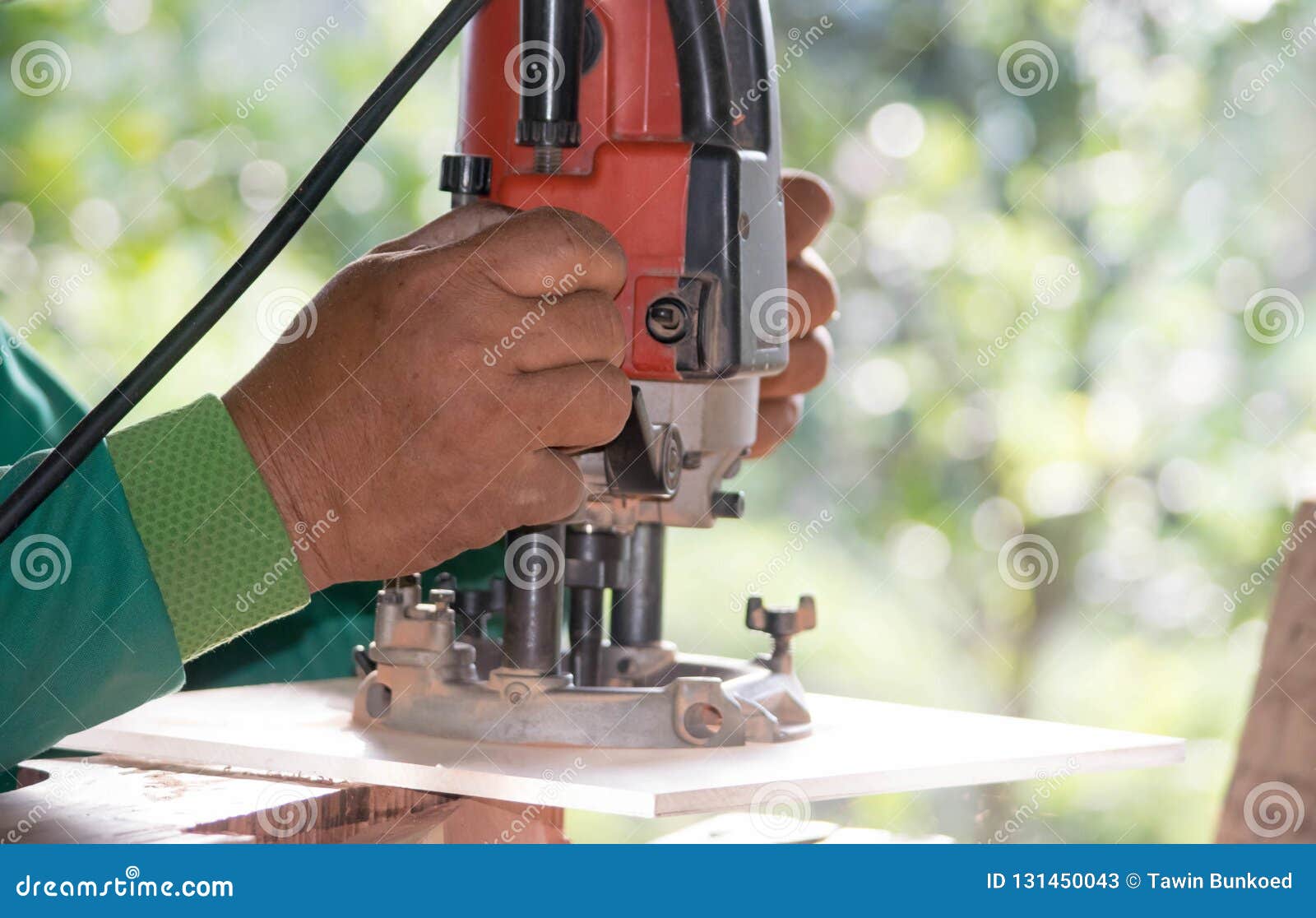 The Technician is Using a Wood Punching Machine Stock Image - Image of ...