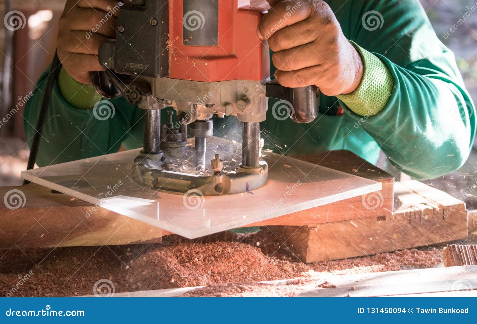 The Technician is Using a Wood Punching Machine Stock Photo - Image of ...