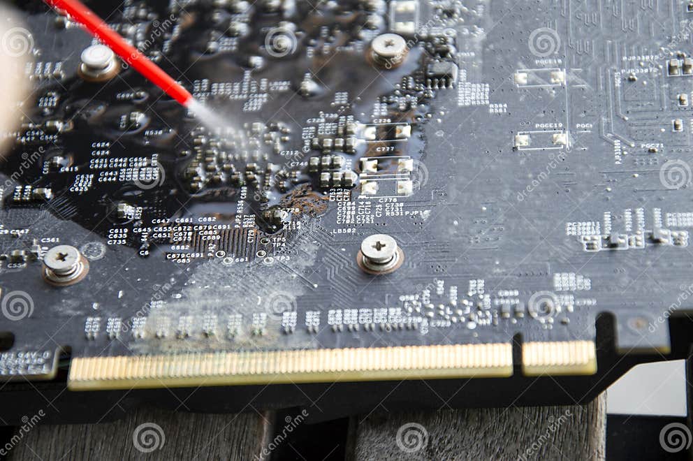 Technician View Using Spray To Clean Graphics Card Stock Photo - Image ...