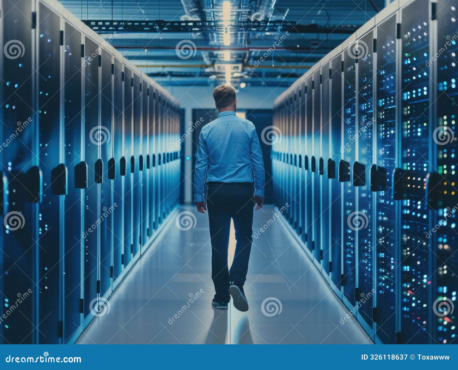 Technician Walking through a Modern Data Center Stock Image - Image of ...
