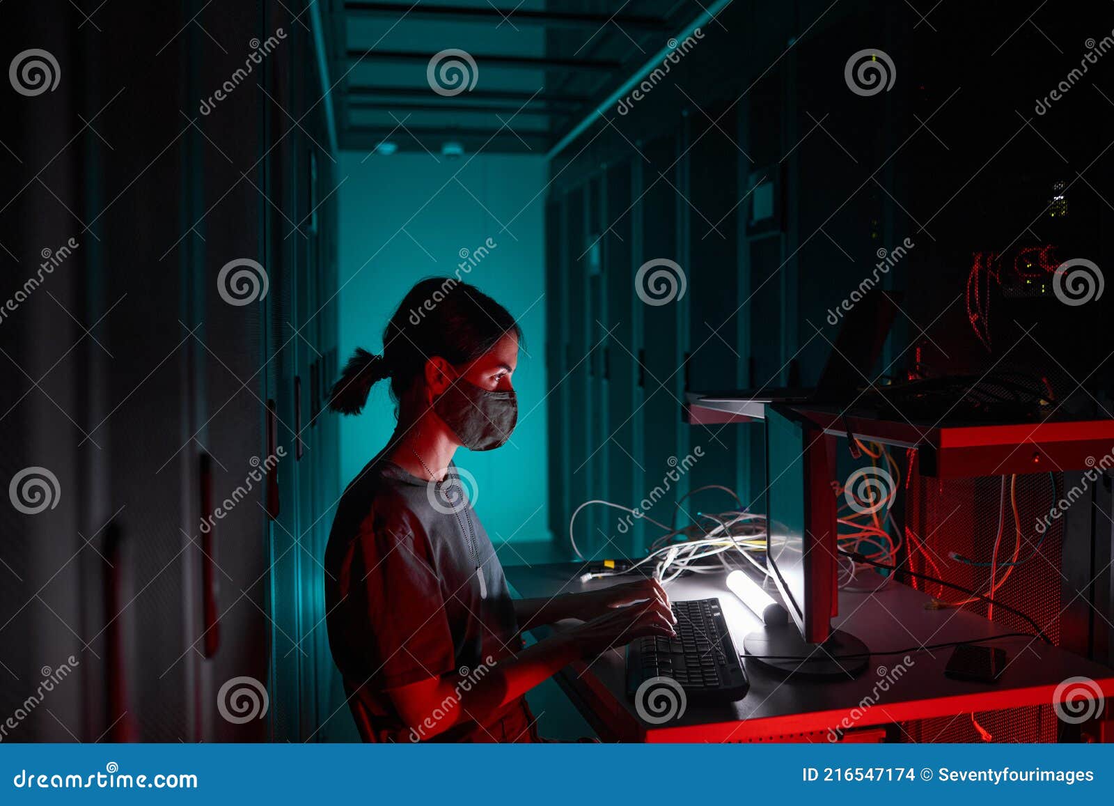 It Technician Wearing Mask in Data Center Side View Stock Photo - Image ...
