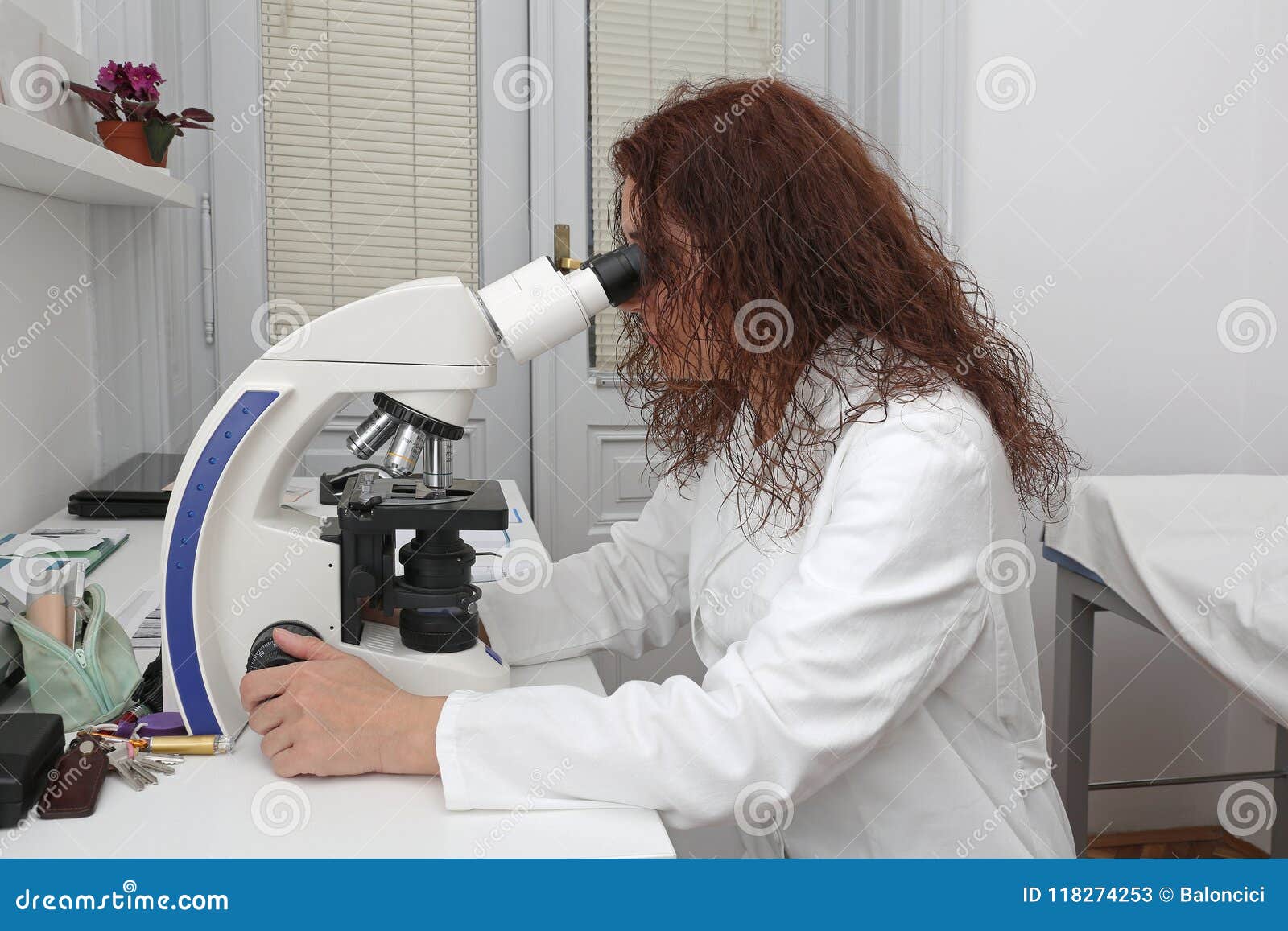 Microscope Woman stock image. Image of biology, industry - 118274253