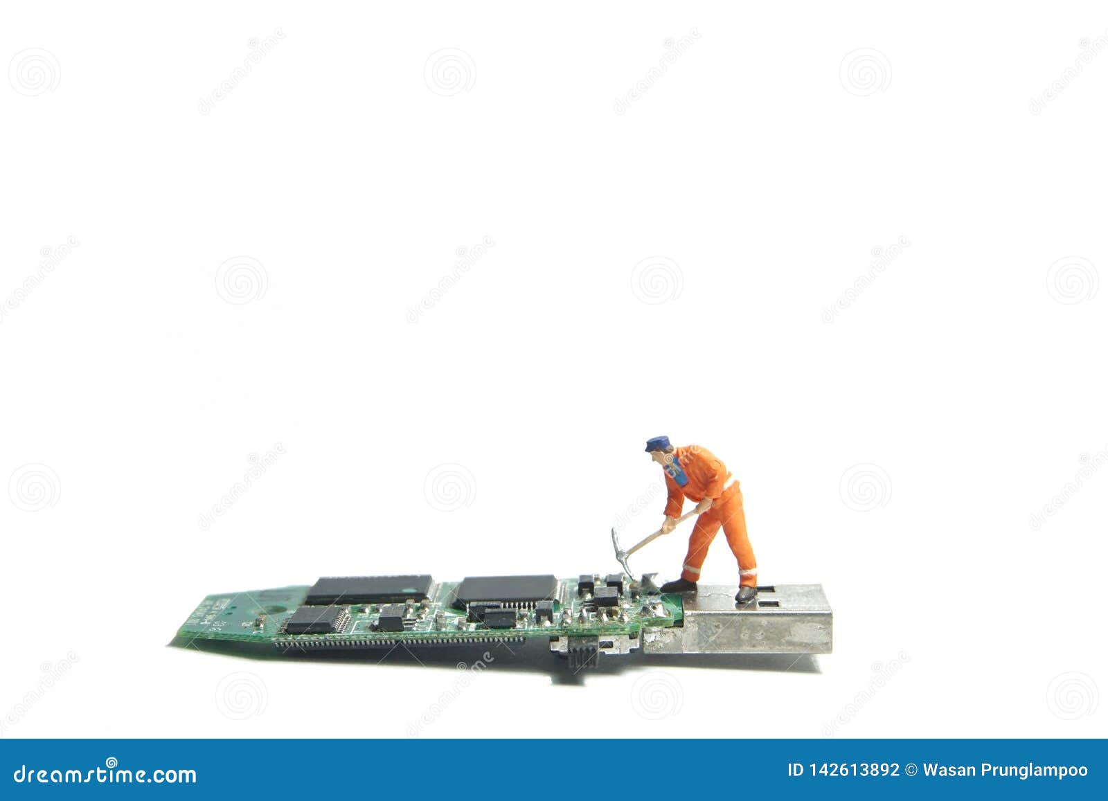 Technician Worker Figure Standing on a Old Usb Flash Drive. it Support ...