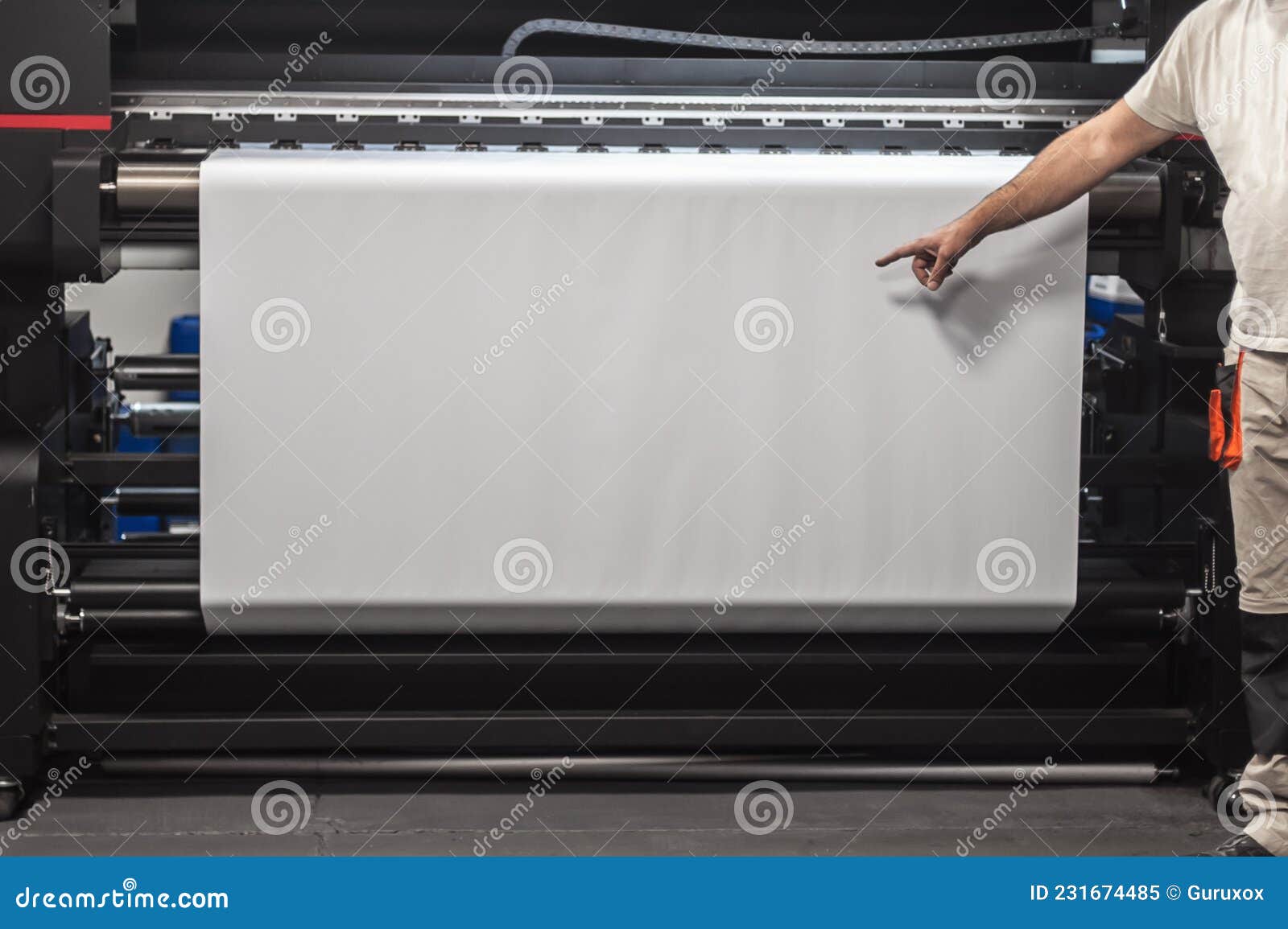 Technician Show Blank Empty Space of Paper on Printer Plotter Stock ...