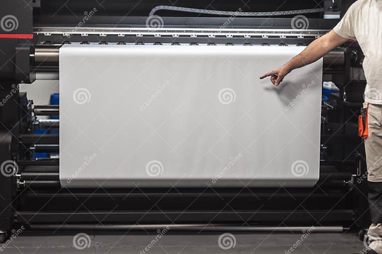 Technician Show Blank Empty Space of Paper on Printer Plotter Stock ...